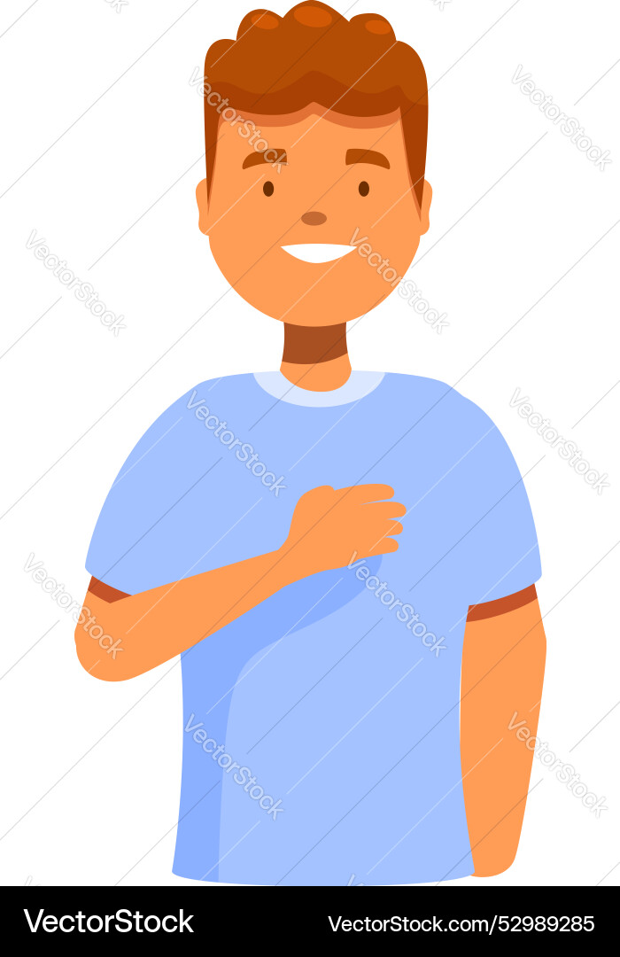 Young man holding hand on chest showing honesty Vector Image