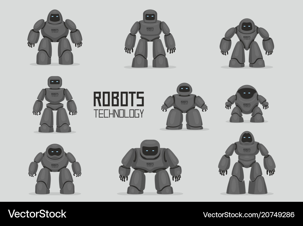 Black different robots set Royalty Free Vector Image