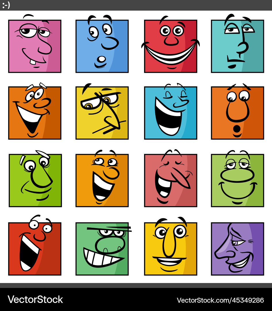 Comic faces and emotions cartoon set Royalty Free Vector