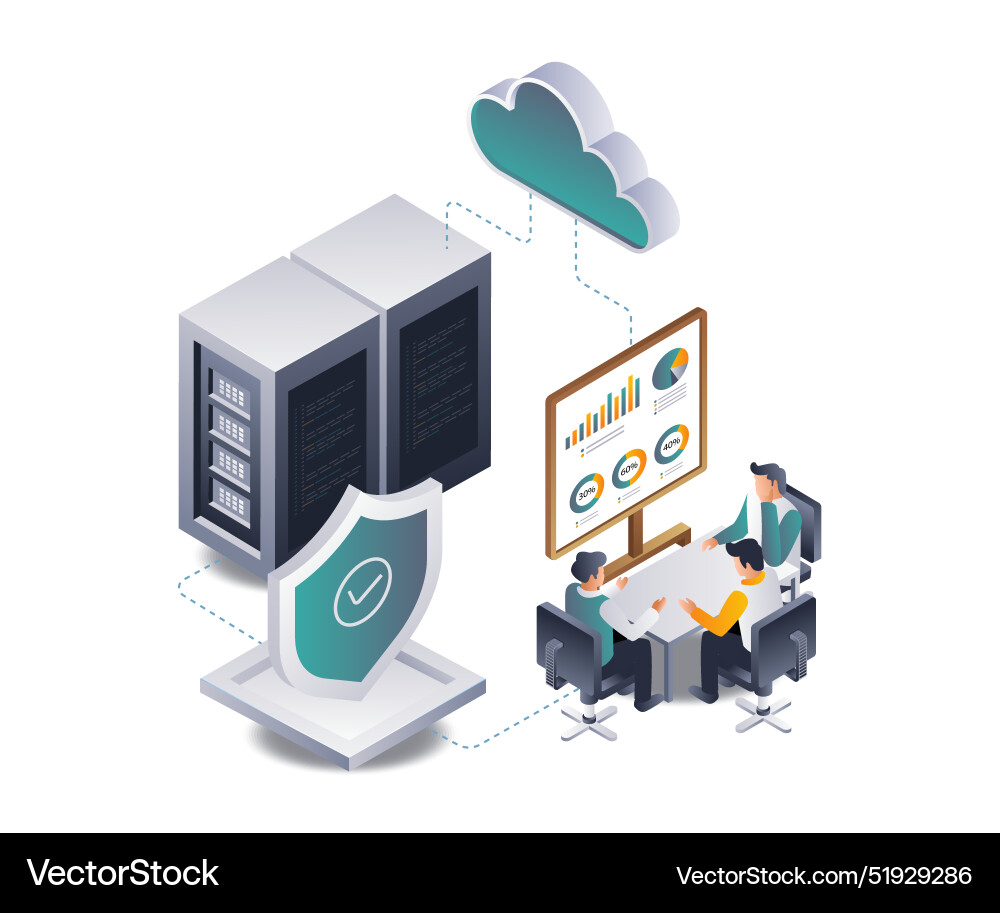 Coworkers are analyzing data from the cloud Vector Image