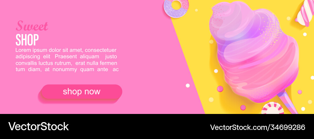 Sweet shop horizontal banner with cotton candy Vector Image