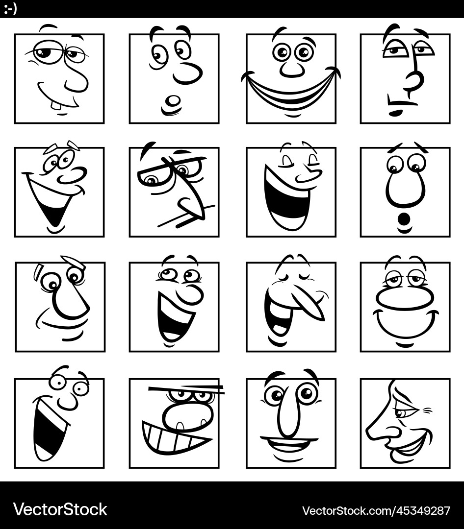Comic faces and emotions cartoon set Royalty Free Vector