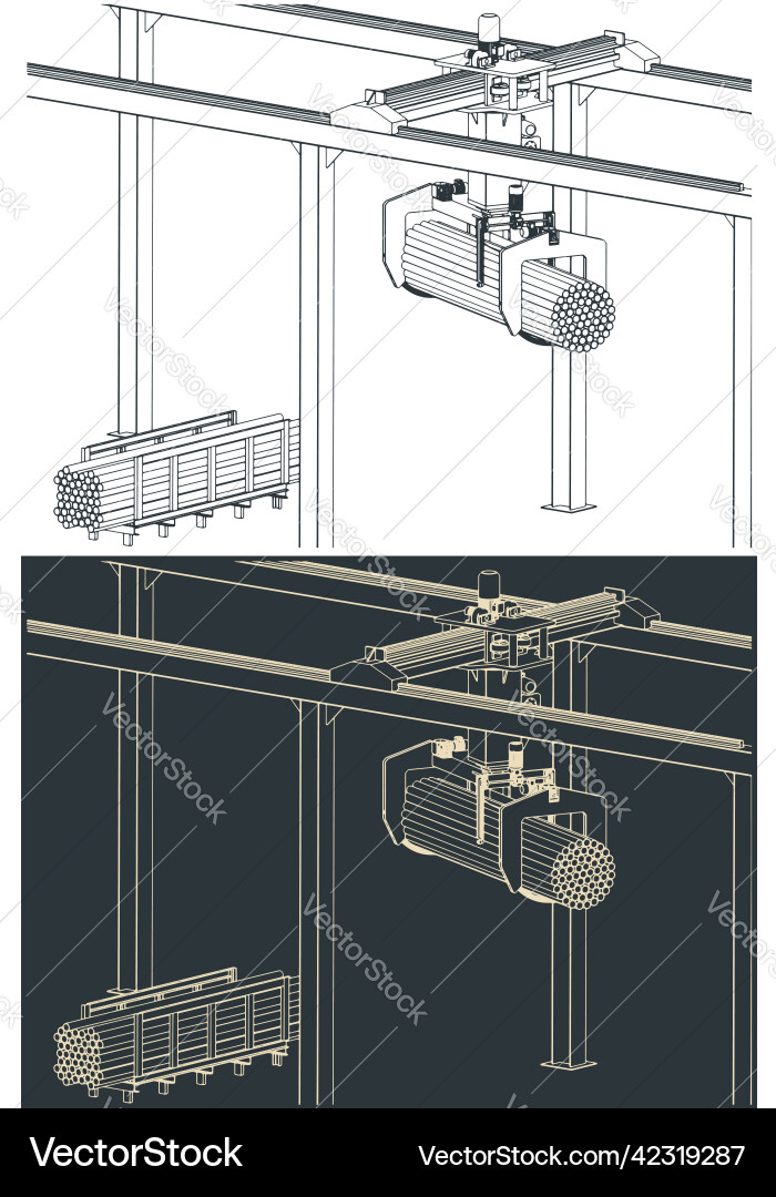 Overhead crane with bunching grab Royalty Free Vector Image