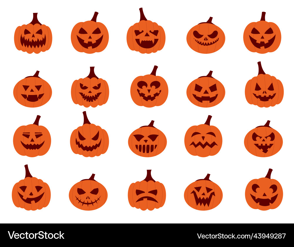 Pumpkin faces cartoon halloween jack characters Vector Image