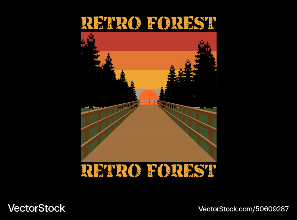 Retro forest t shirt design landscape Royalty Free Vector