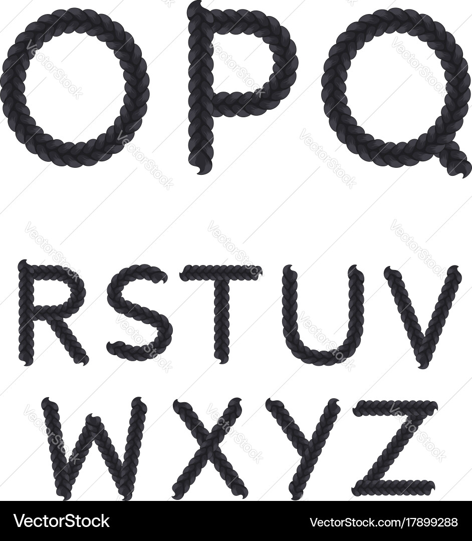 Alphabet from braids letters o to z Royalty Free Vector