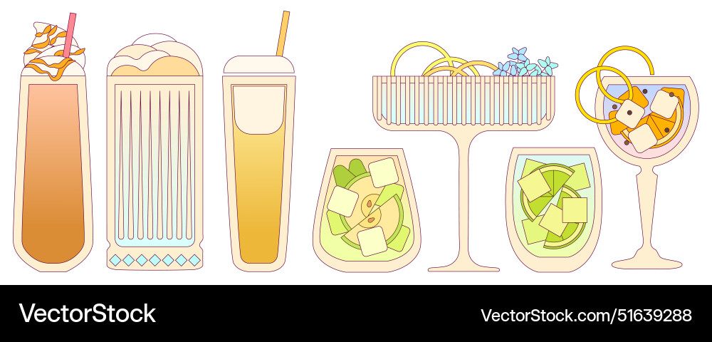 Cocktails set with outline Royalty Free Vector Image