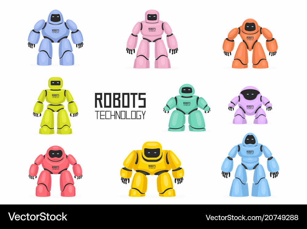 Colorful different robots set Royalty Free Vector Image