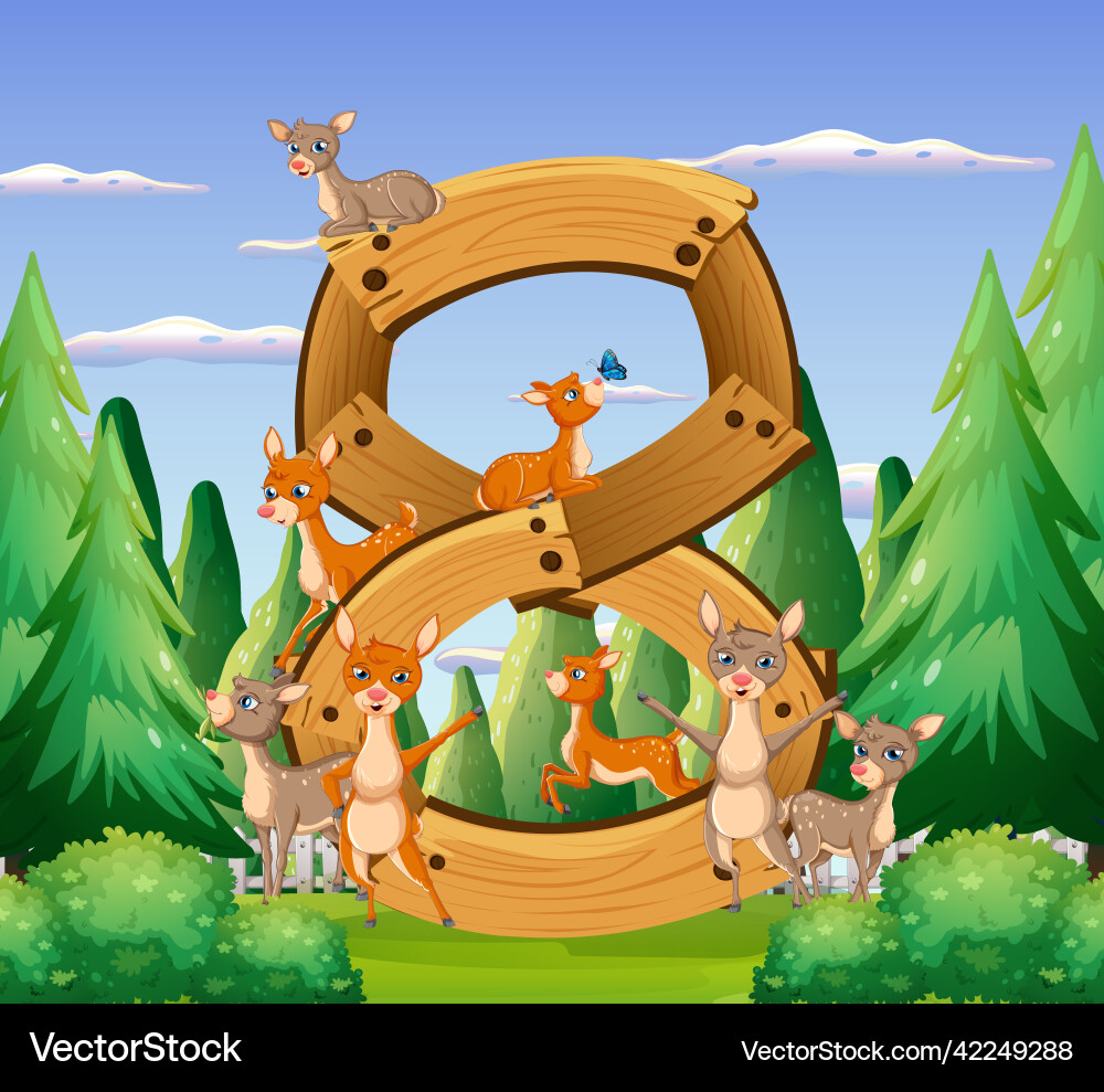 Eight deers attached to number Royalty Free Vector Image