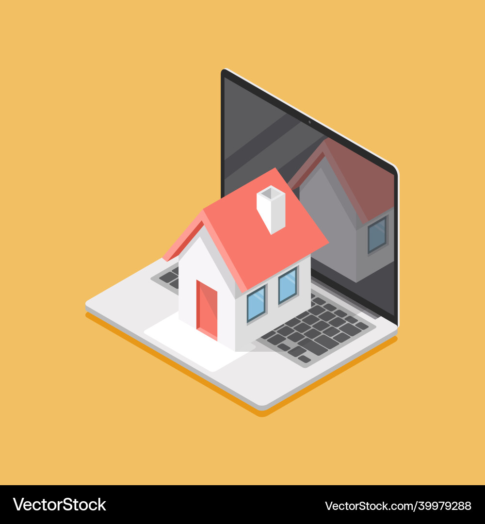 House icon on laptop screen isometric view Vector Image