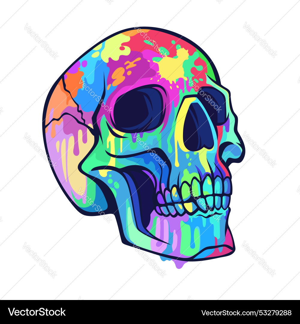Multicolored human skull splattered with paint Vector Image