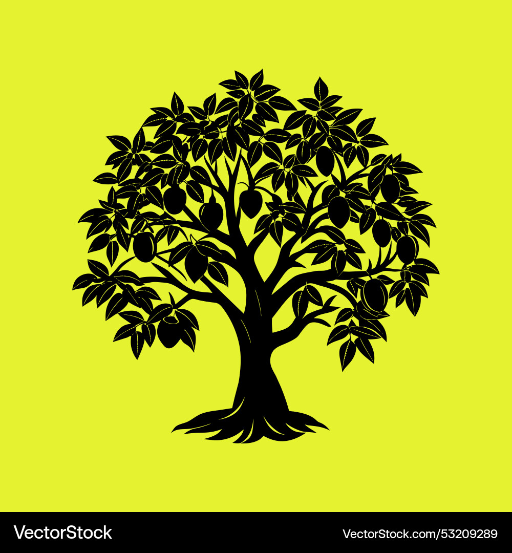 A mango tree silhouette on yellow Royalty Free Vector Image