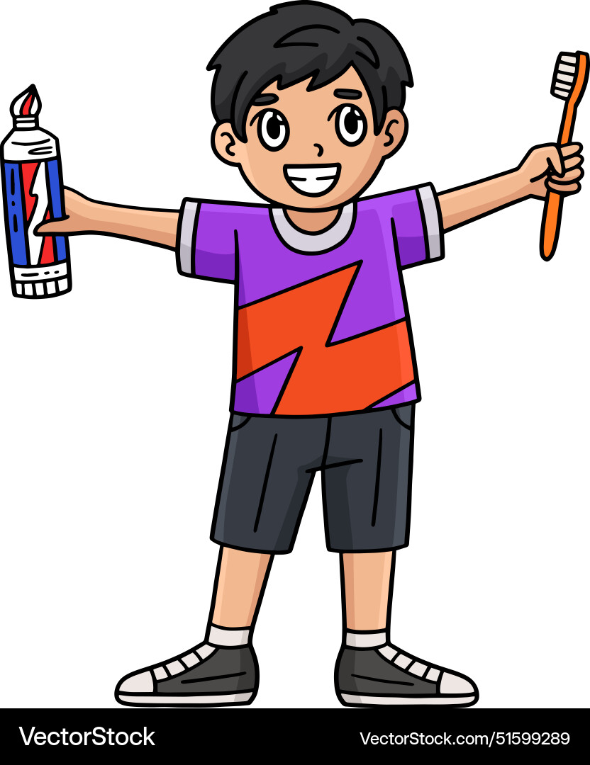 Child with toothbrush toothpaste cartoon clipart Vector Image