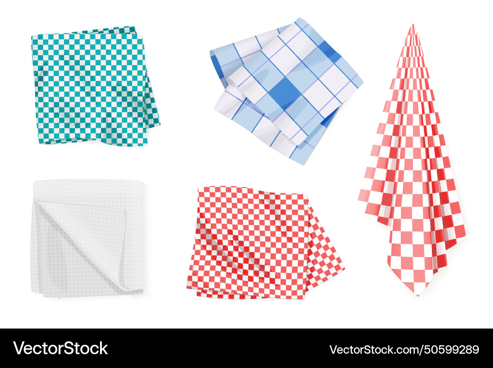 Gingham tablecloths and kitchen towels set 3d Vector Image