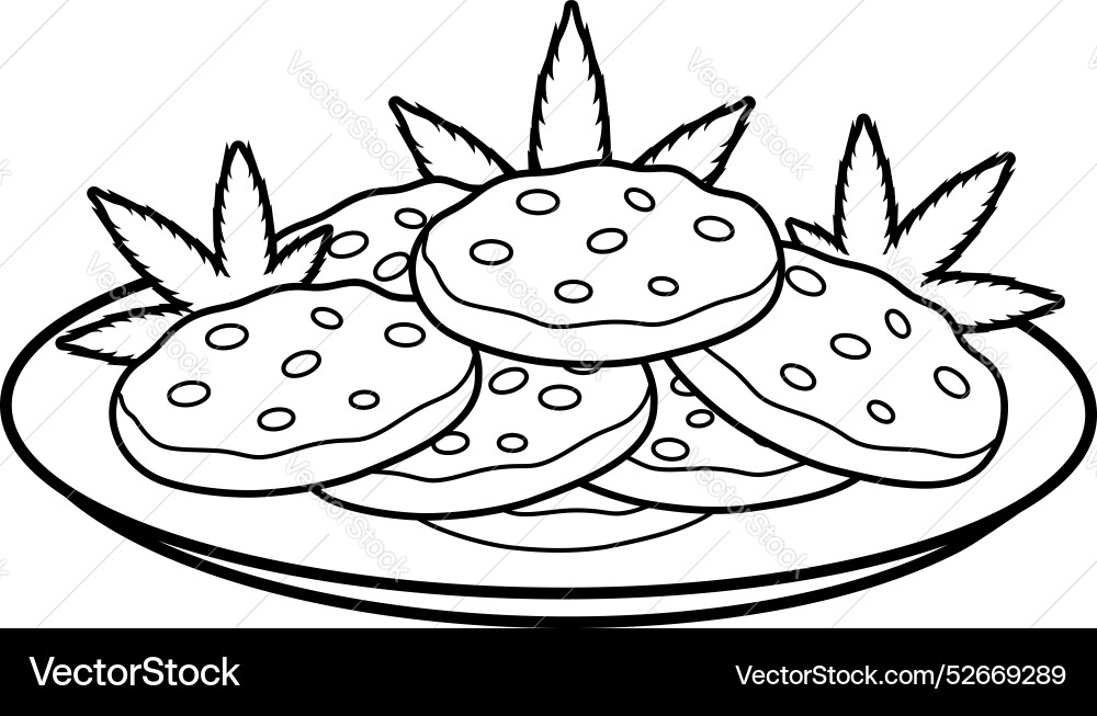 Outlined cartoon cannabis cookies Royalty Free Vector Image