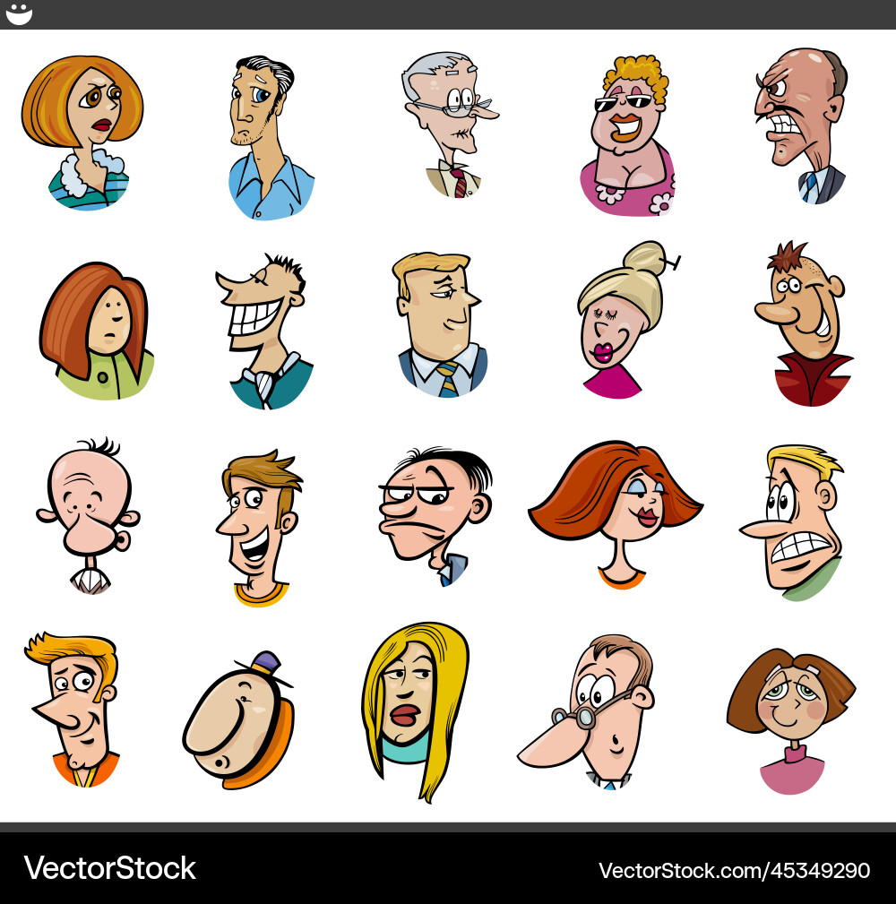 Cartoon people characters faces and moods set Vector Image