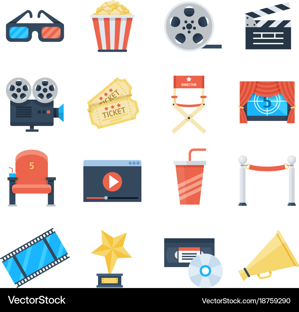 Cinema icons in a flat style Royalty Free Vector Image