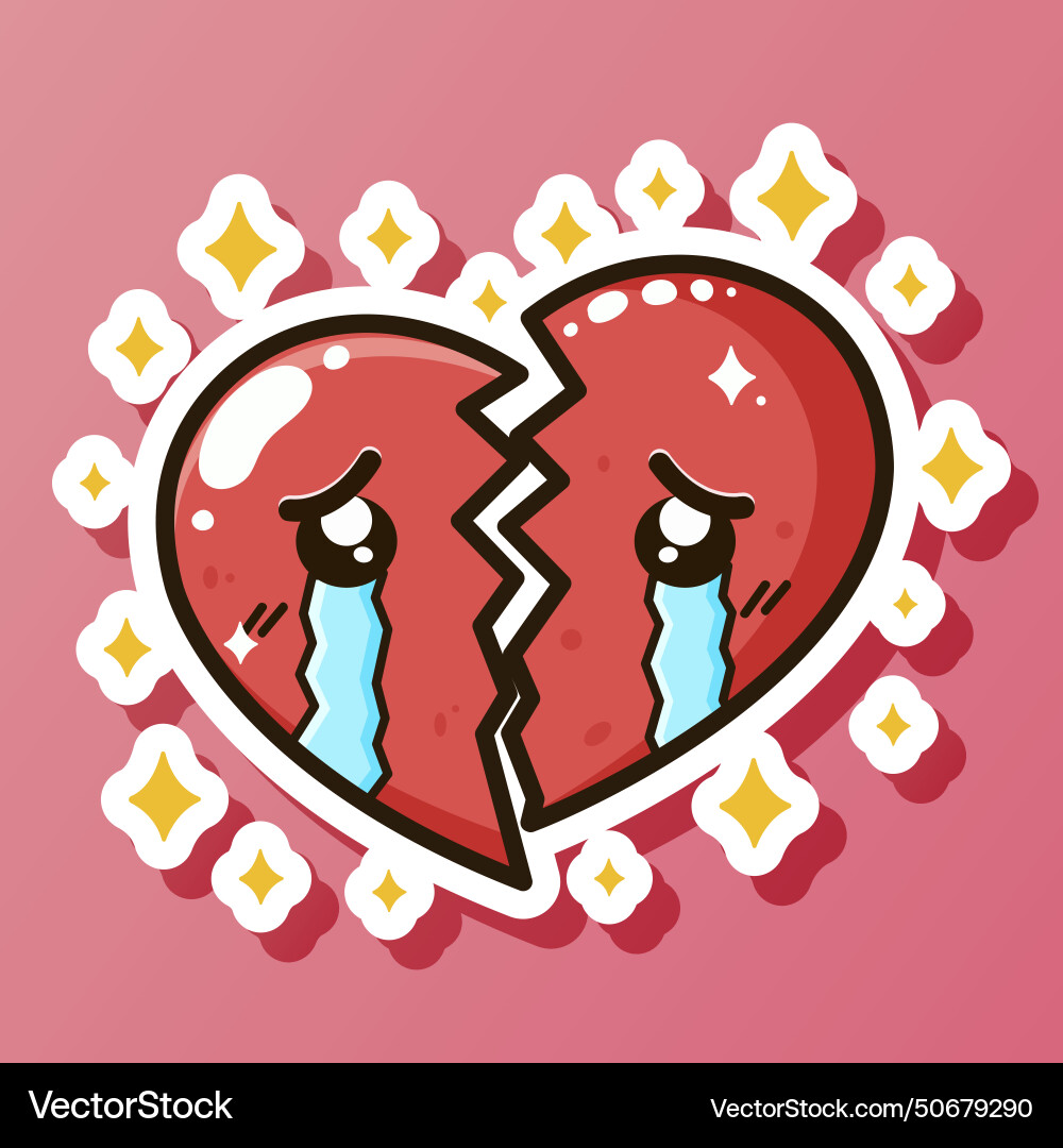 Cute cartoon designed sticker with broken crying Vector Image