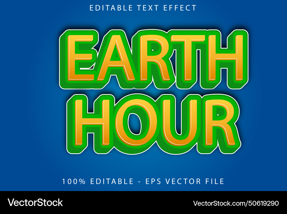 Earth hour editable text effect flat gradient Vector Image