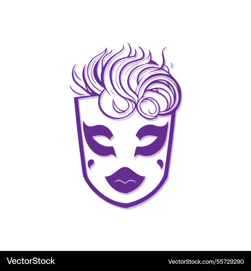 Purple carnival mask with wavy hair Royalty Free Vector