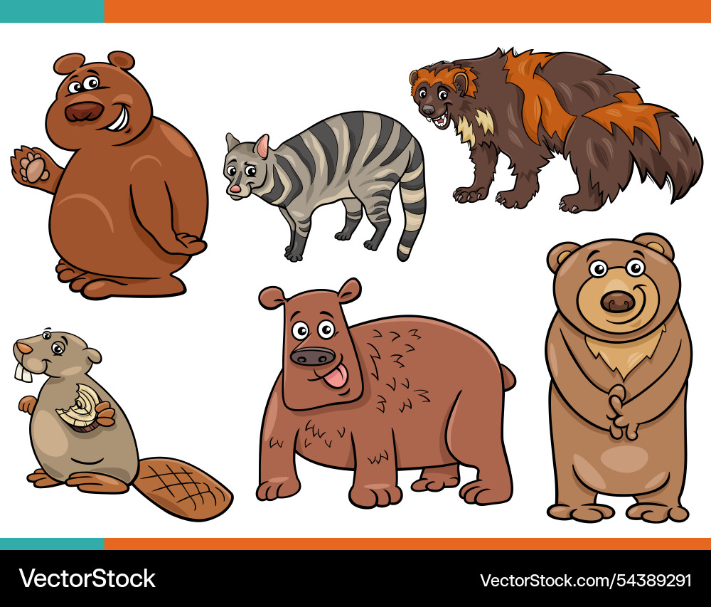 Cartoon funny wild animals comic characters set Vector Image