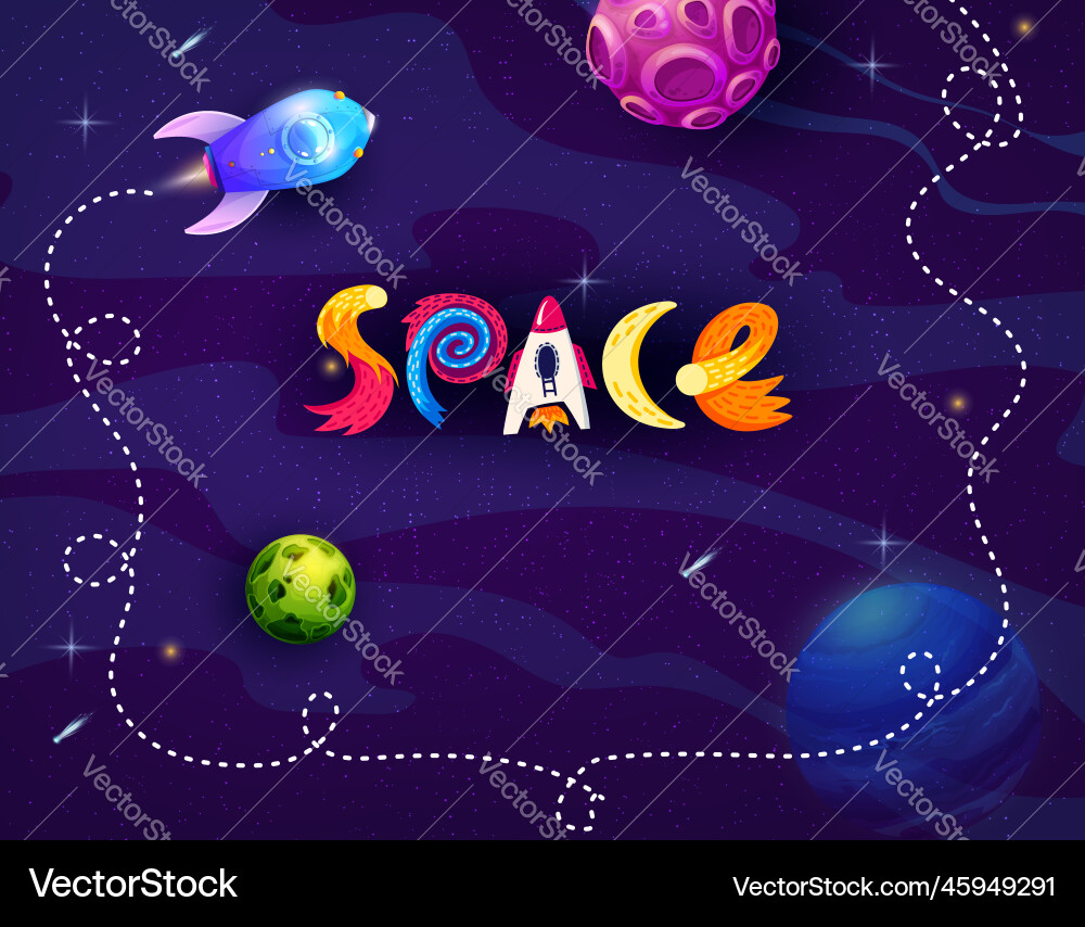 Cartoon space background rocket and stars Vector Image