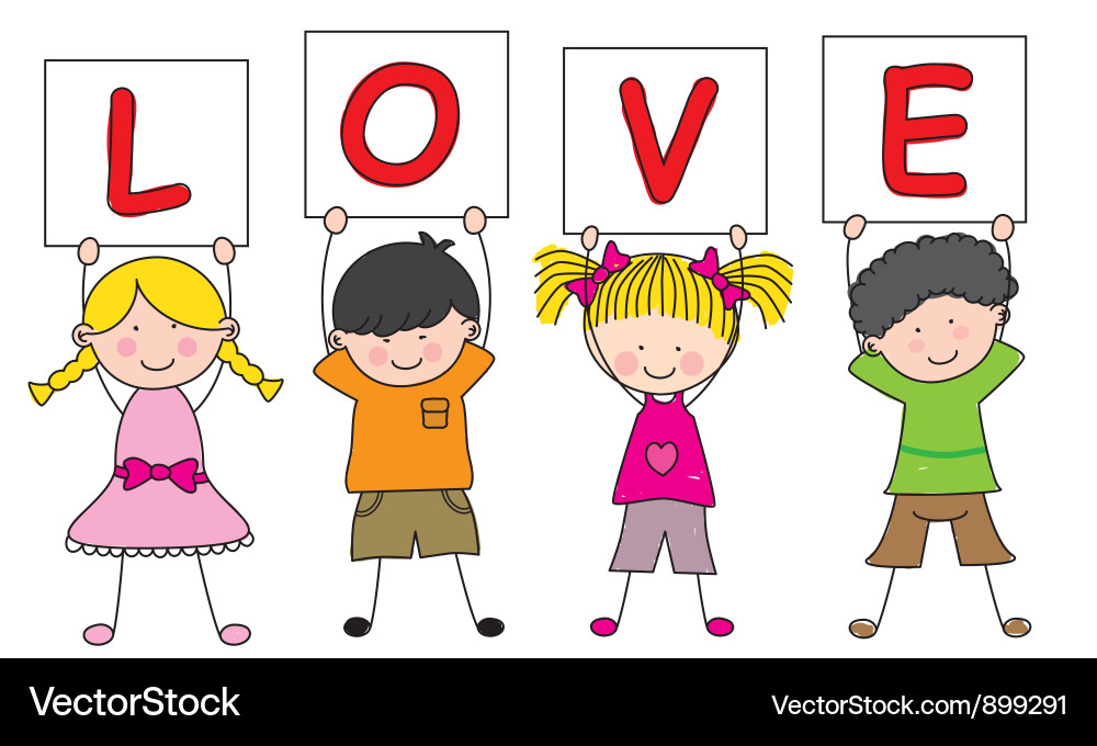 Children with a sign saying love Royalty Free Vector Image