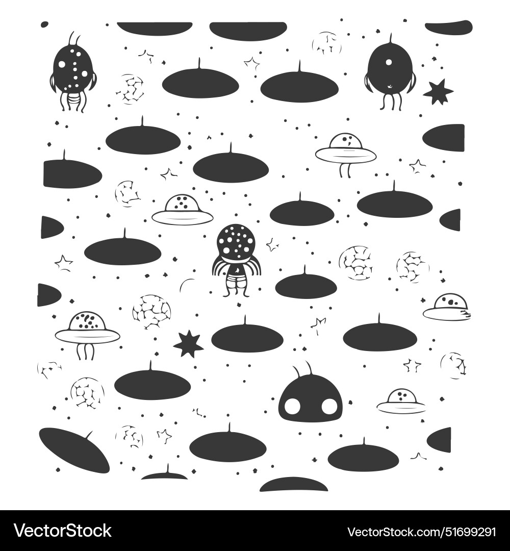 Doodle alien ufo space grey Royalty Free Vector Image