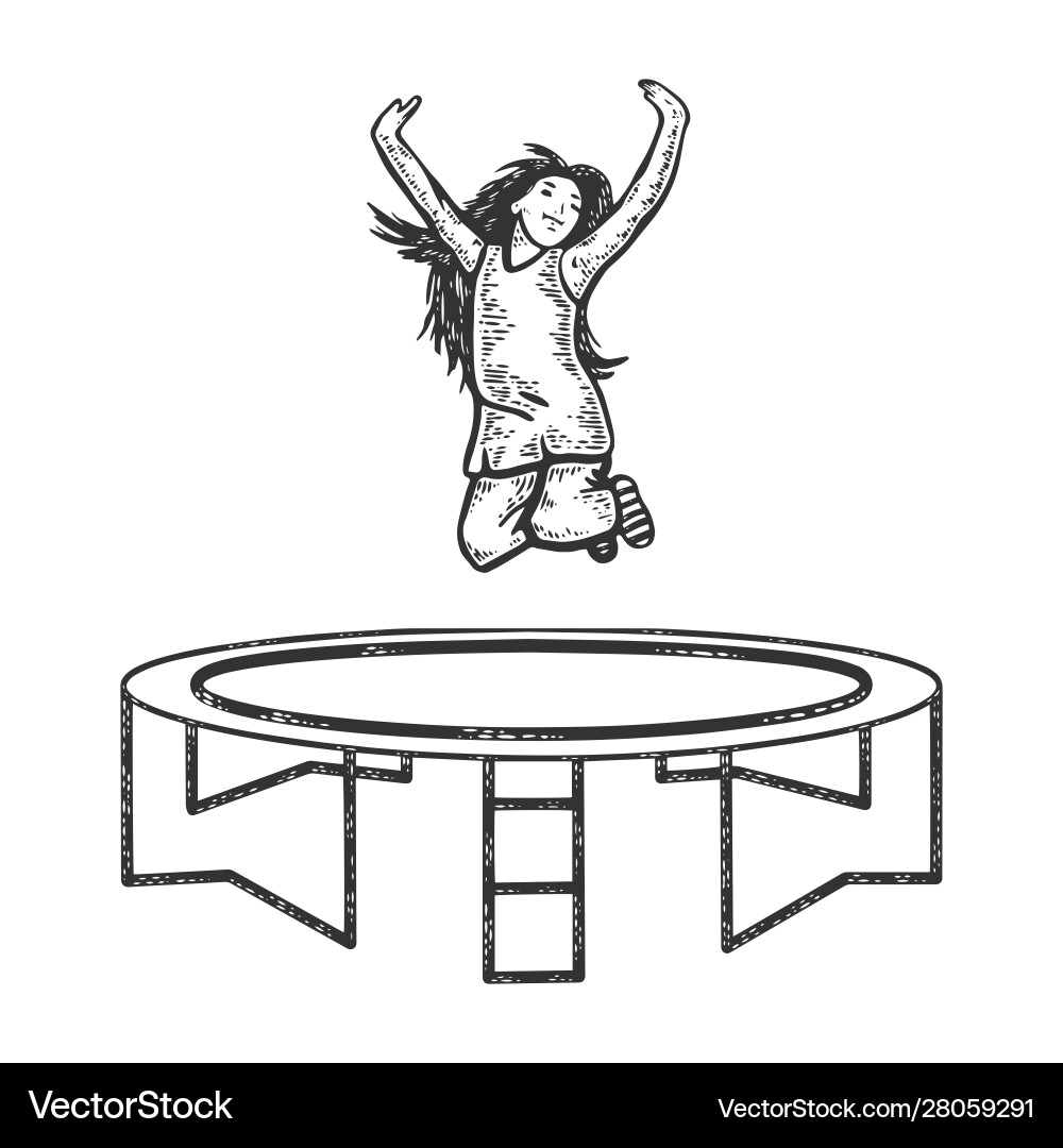 Jumping child trampoline sketch engraving Vector Image