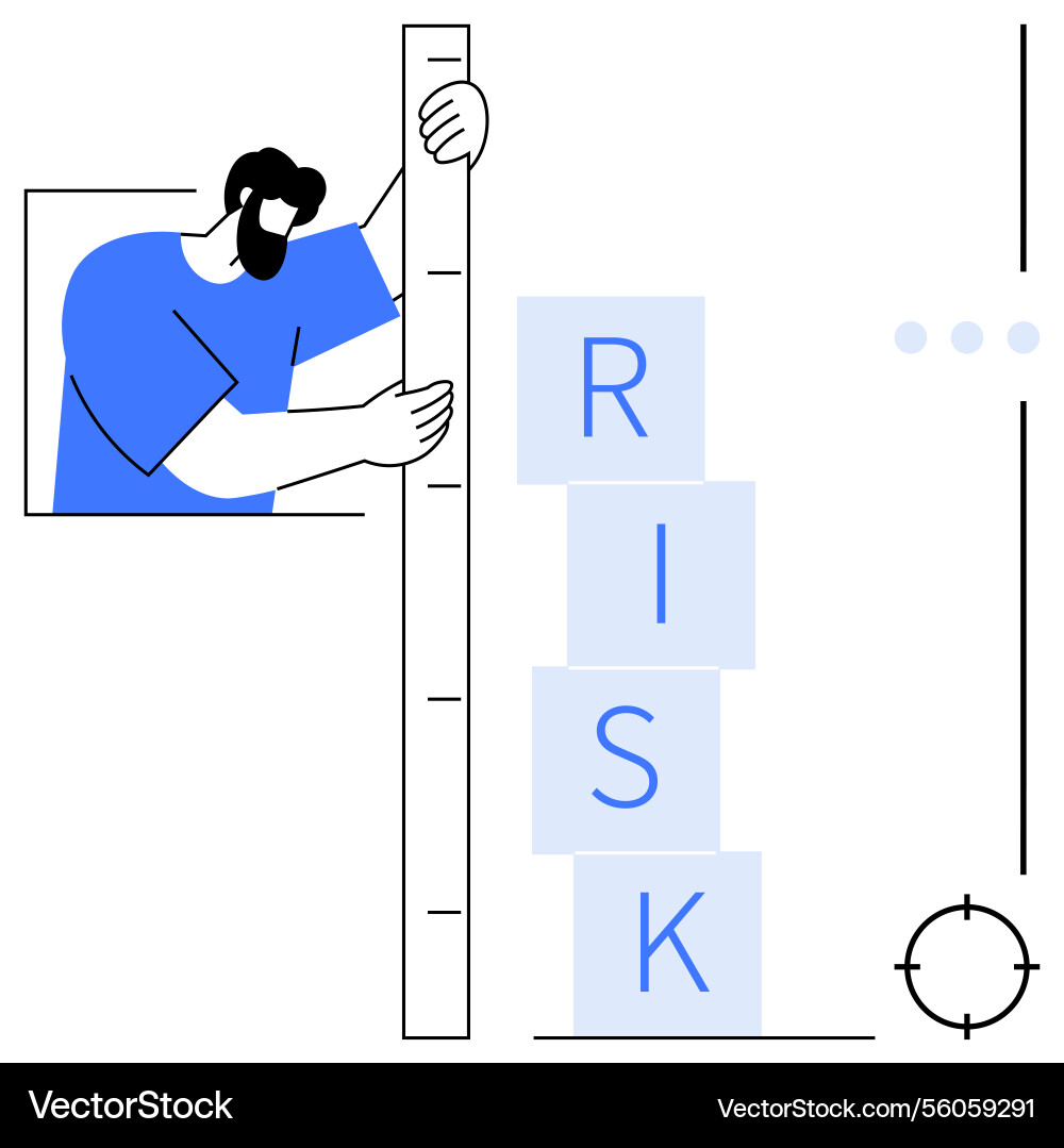 Person measuring risk with a ruler beside stacked Vector Image