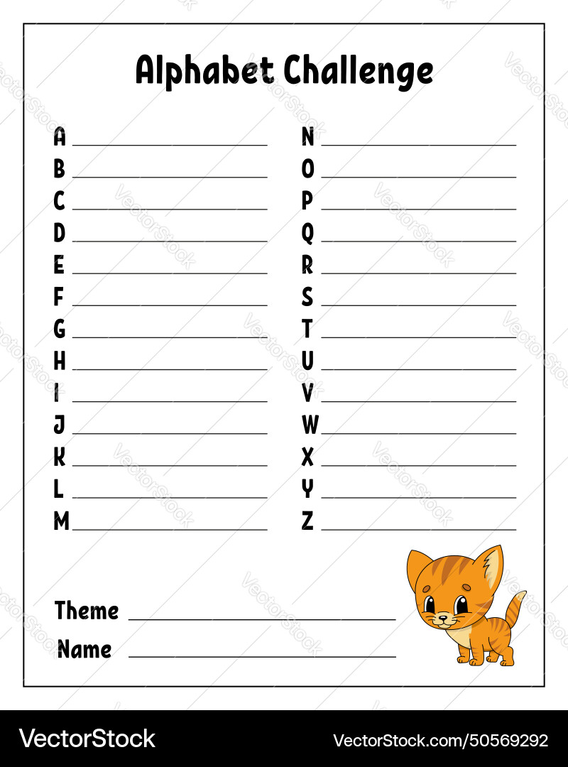 Alphabet challenge educational activity worksheet Vector Image