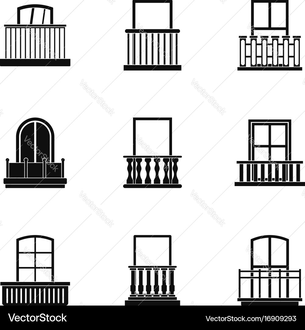 Balcony icon set simple style Royalty Free Vector Image