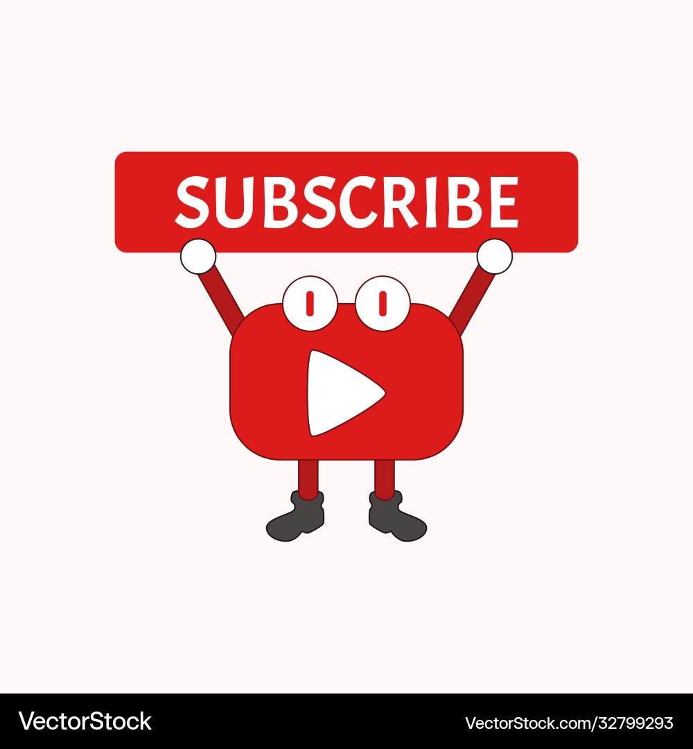 Cartoon Mascot Subscribe Button Royalty Free Vector Image