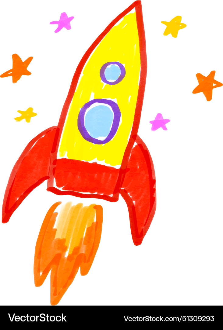 Rocket Drawing For Kids Watercolor Children Drawing New Space Planet