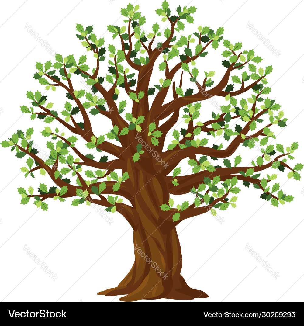 One old oak tree with leaves isolated Royalty Free Vector