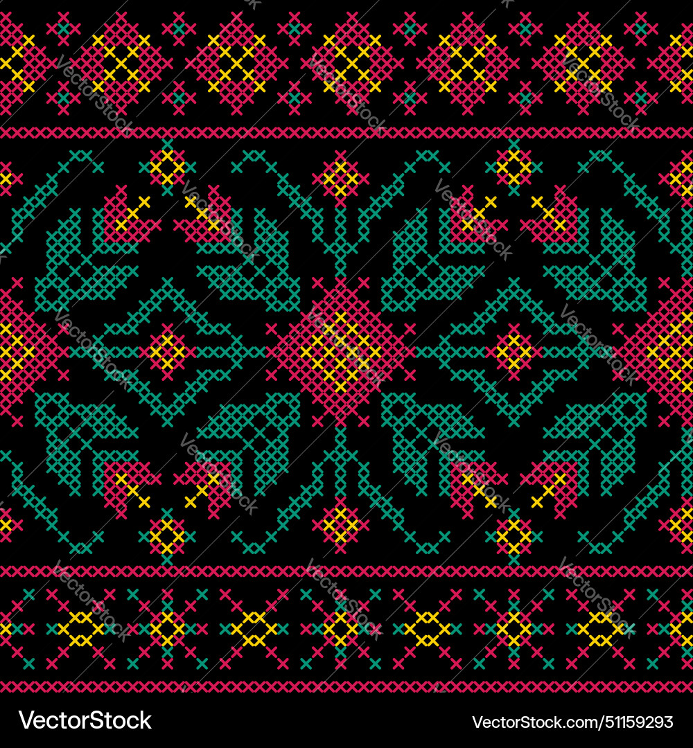 Seamless pattern in embroidery cross stitch style Vector Image