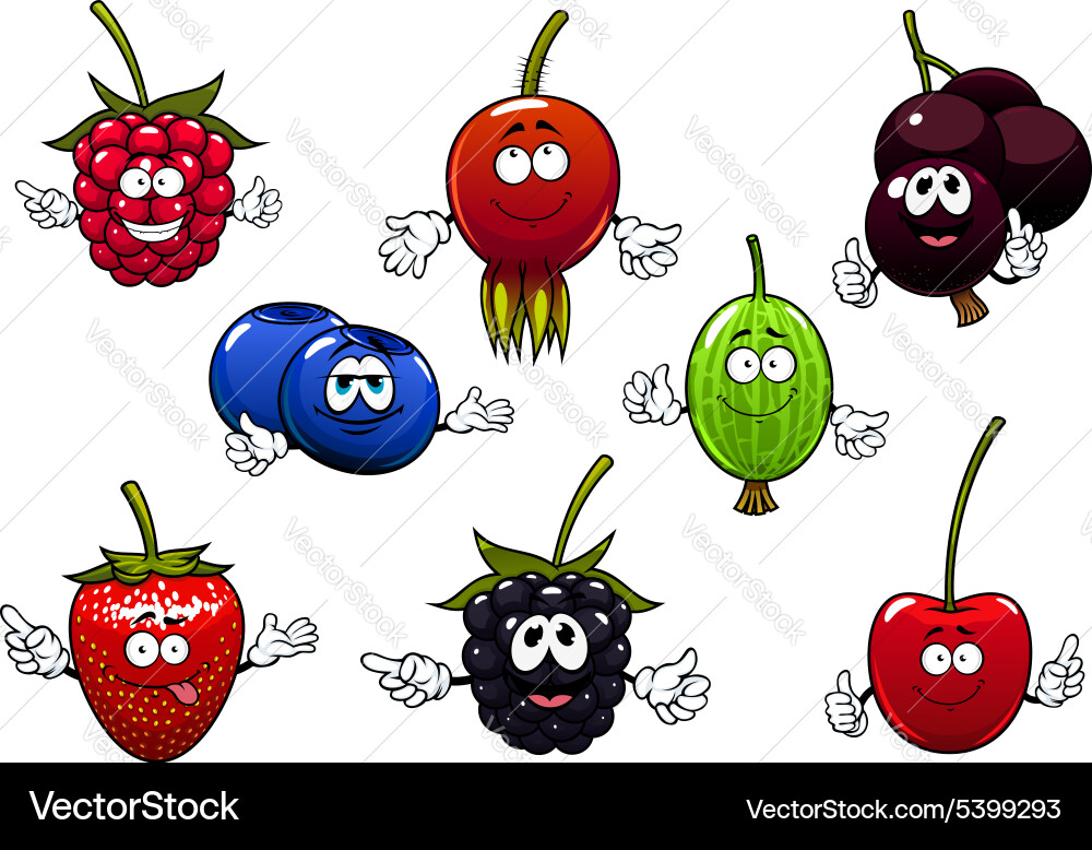 Sweet cartoon isolated berries characters Vector Image