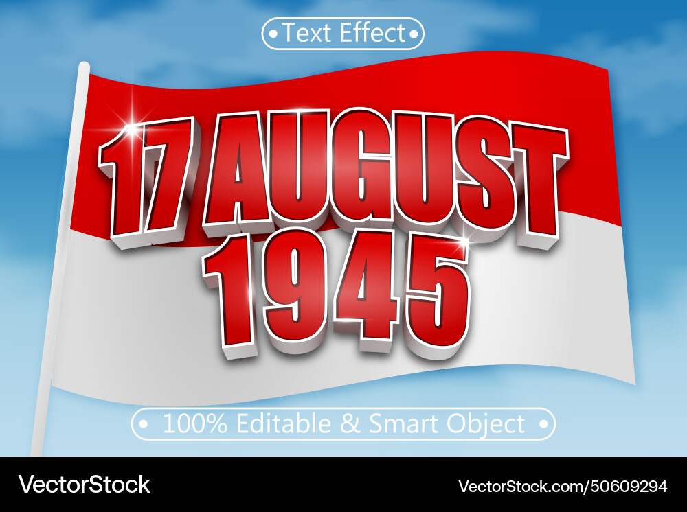 17 august 1945 editable text effect 3 dimension Vector Image