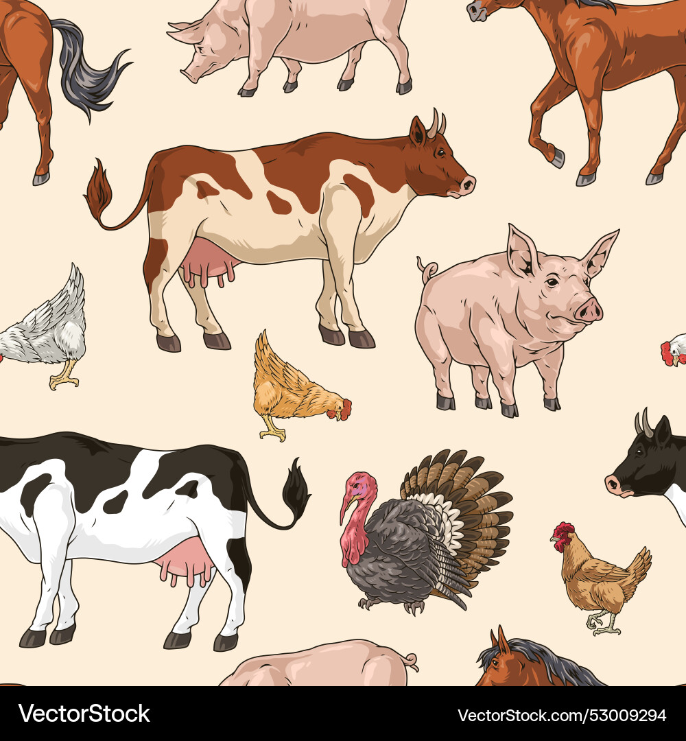 Farm animals colorful pattern seamless Royalty Free Vector