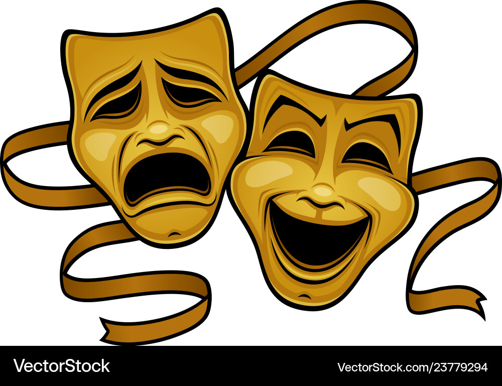 Gold Comedy Tragedy Masks Royalty Free Vector Image
