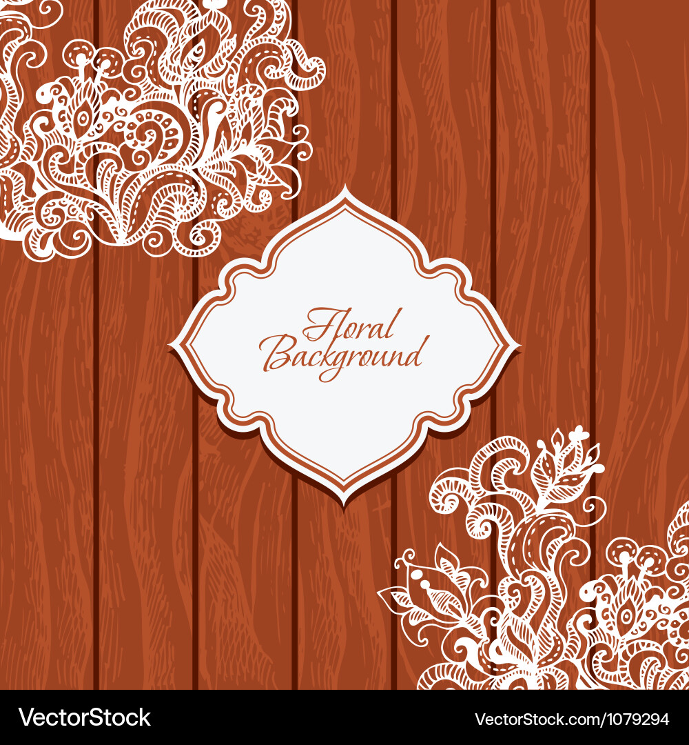 Wooden background with flowers and frame Vector Image