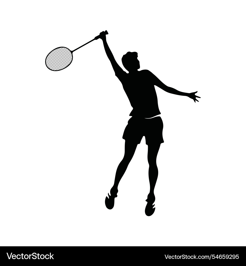 Badminton player smash shot pose silhouette Vector Image