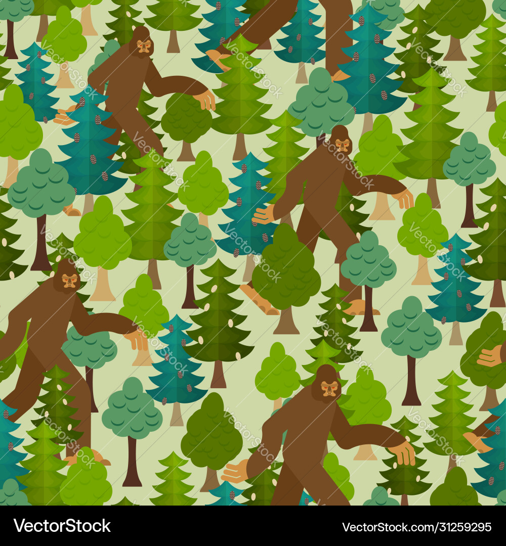 Bigfoot Forest Pattern - Yeti & Trees Vector Image