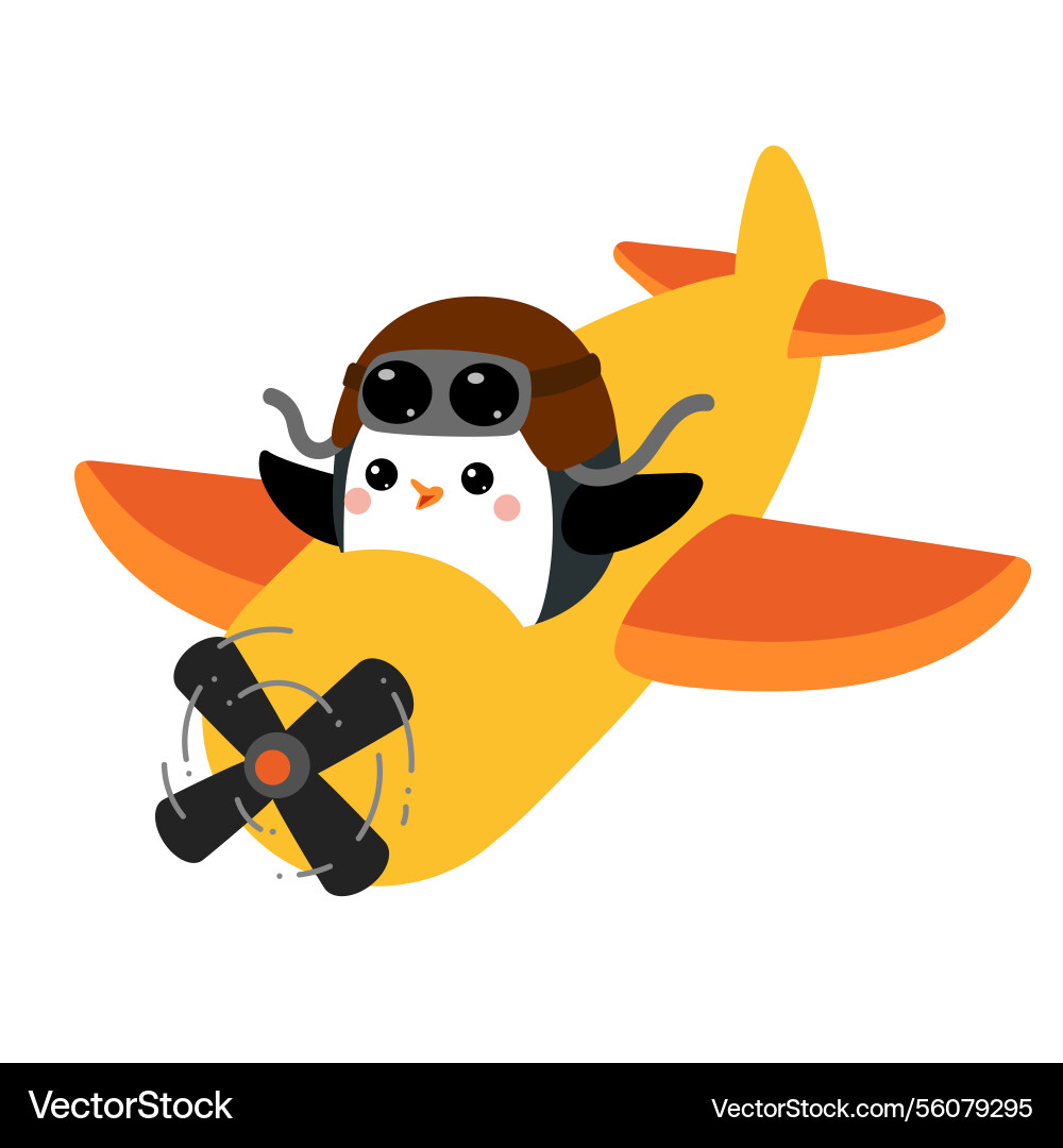 Cartoon cute penguin pilot is flying Royalty Free Vector