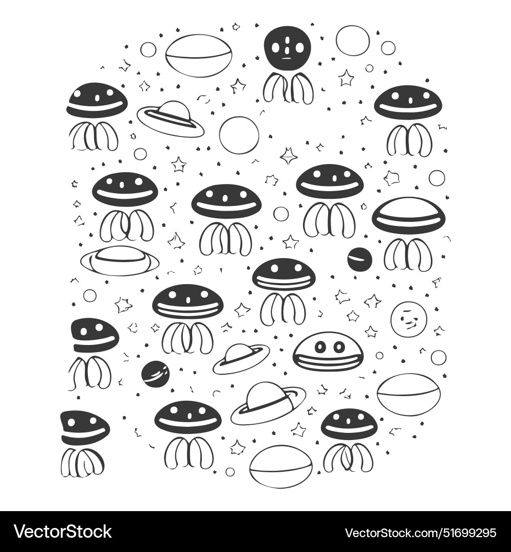 Doodle alien ufo space grey Royalty Free Vector Image