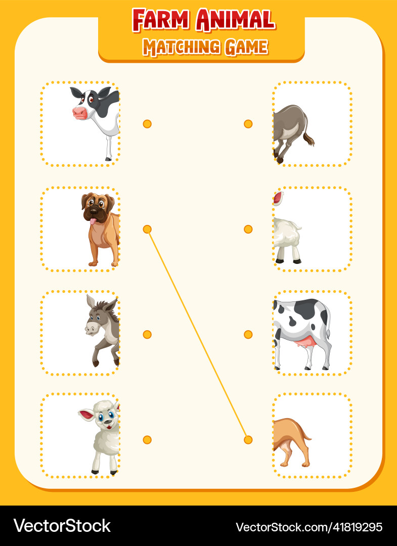 Farm animal matching game Royalty Free Vector Image