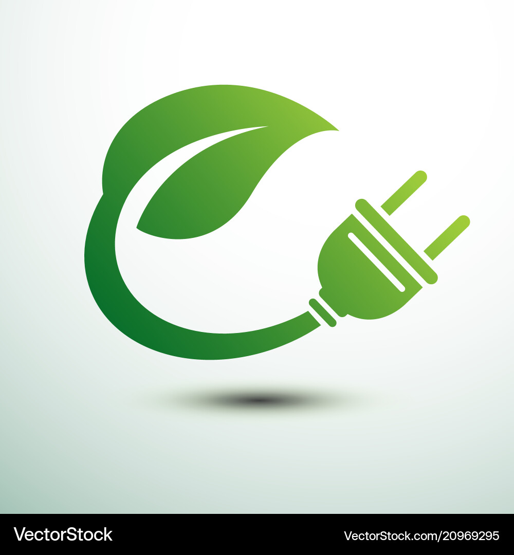 Green eco power plug design with leave Royalty Free Vector