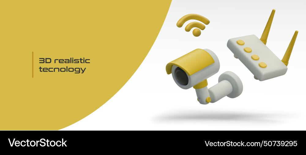 Realistic surveillance camera router wi fi signal Vector Image