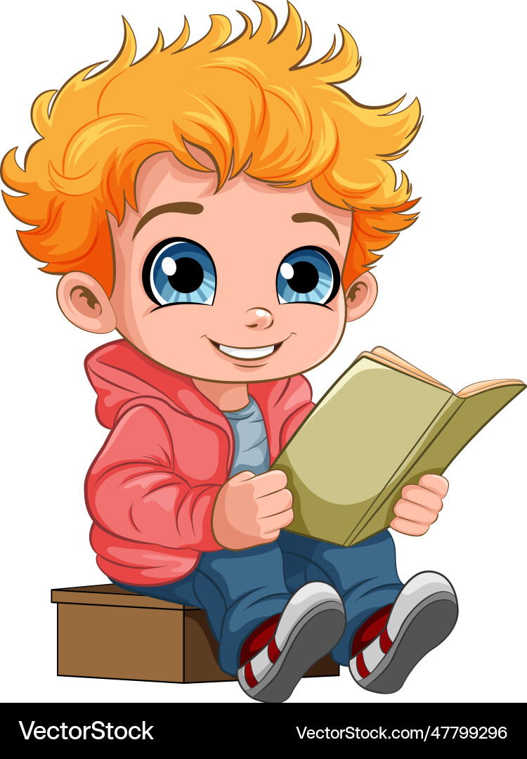 Cute boy reading book cartoon character Royalty Free Vector