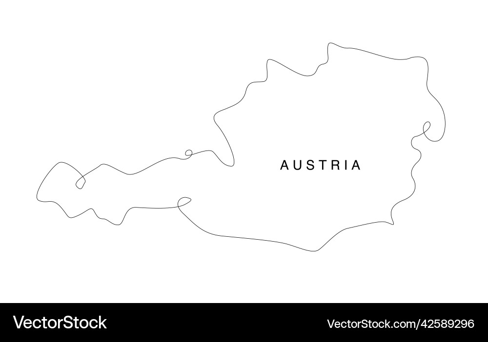 Line art austria map continuous europe Royalty Free Vector